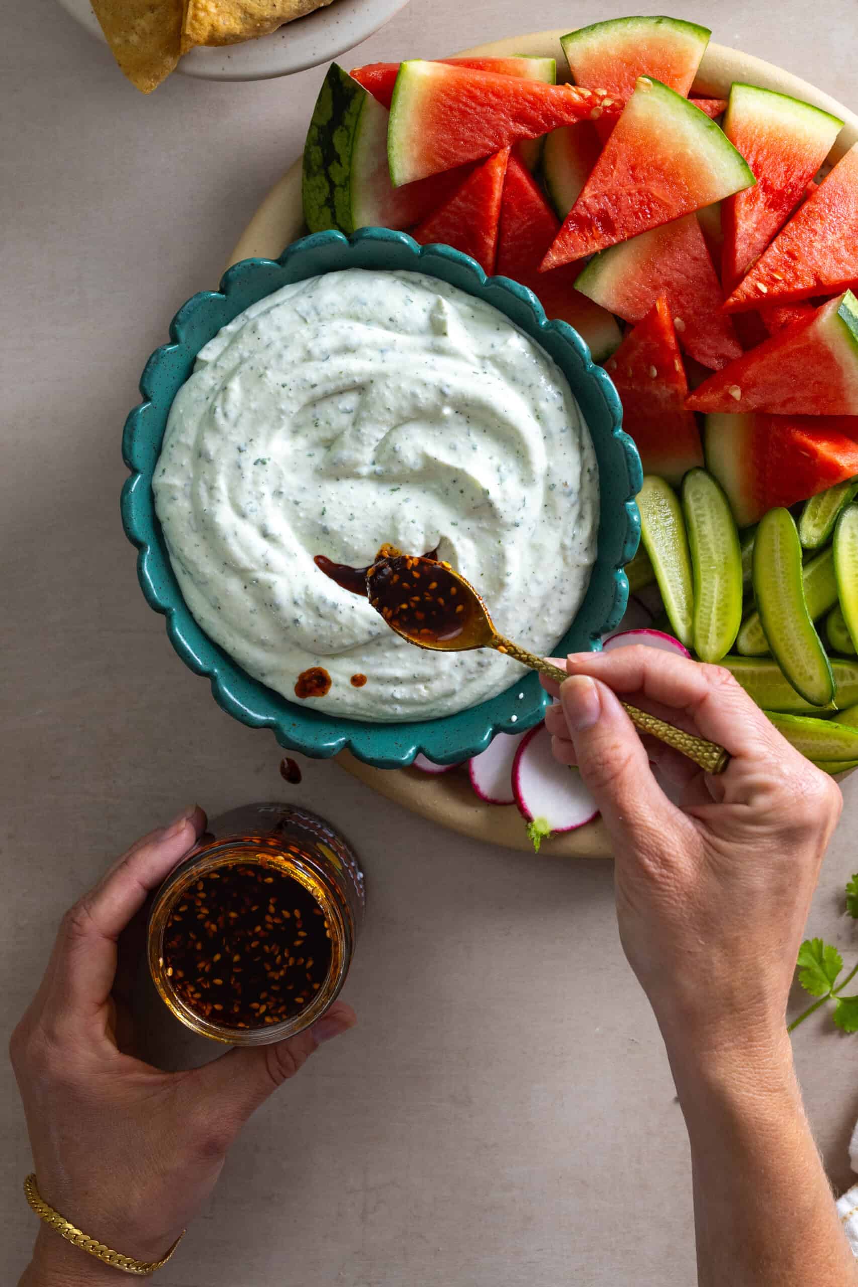 Chili Oil Cottage Cheese Dip | Baking the Goods