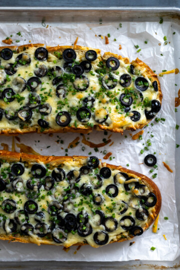 Cheesy Olive Garlic Bread | Baking the Goods
